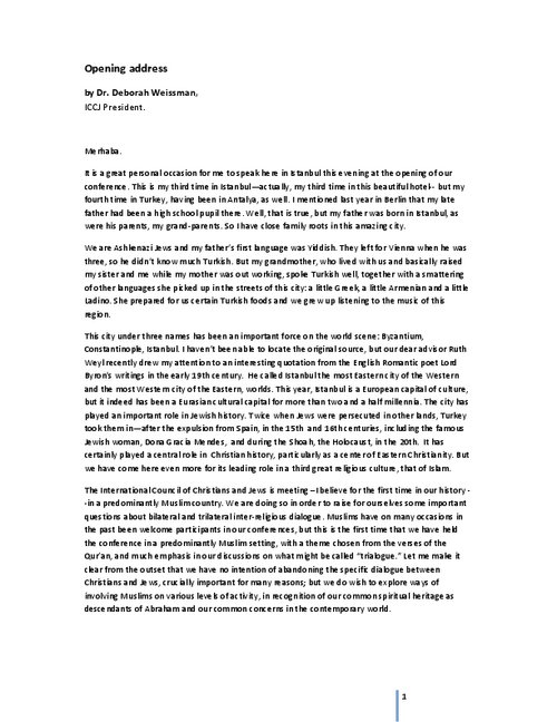 ICCJ: Opening Adress