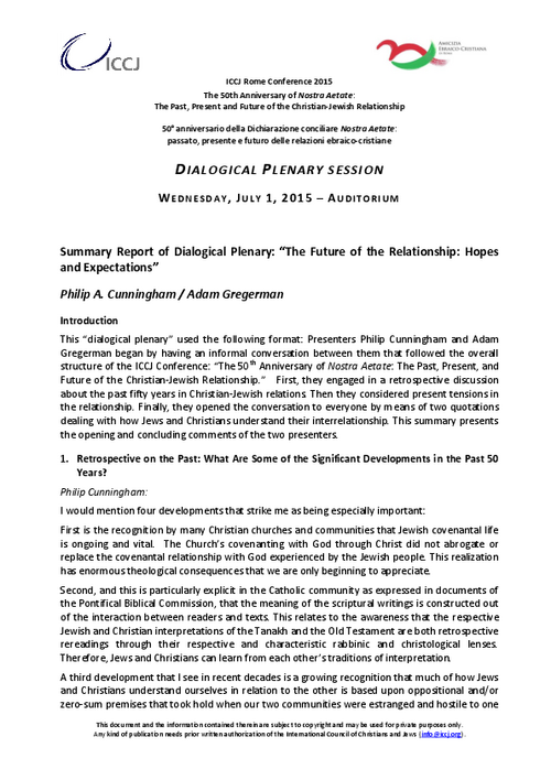 ICCJ: Philip A. Cunningham / Adam Gregerman - Dialogical Plenary Session