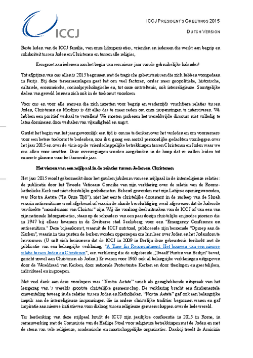 ICCJ: ICCJ President's Greetings for 2015 - Dutch version