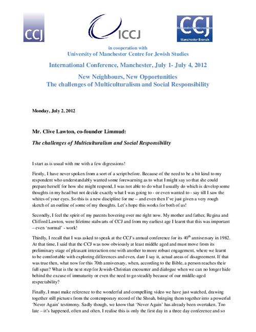 ICCJ: Clive Lawton: The challenges of Multiculturalism and Social ...