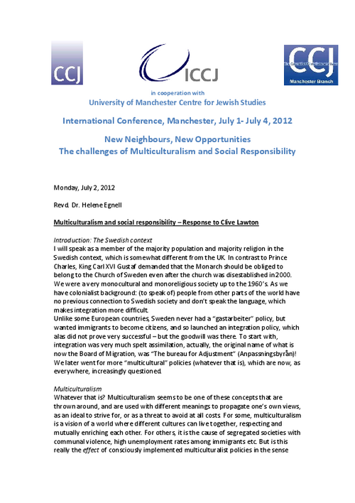 ICCJ: Revd. Dr. Helene Egnell Multiculturalism and social ...